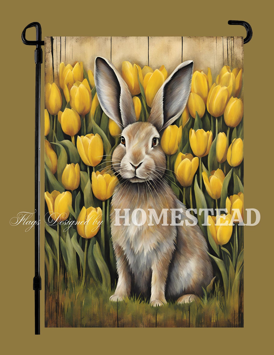 #GF-1118 "Yellow Tulip Bunny" Garden Flag – Old Farmhouse Primitives