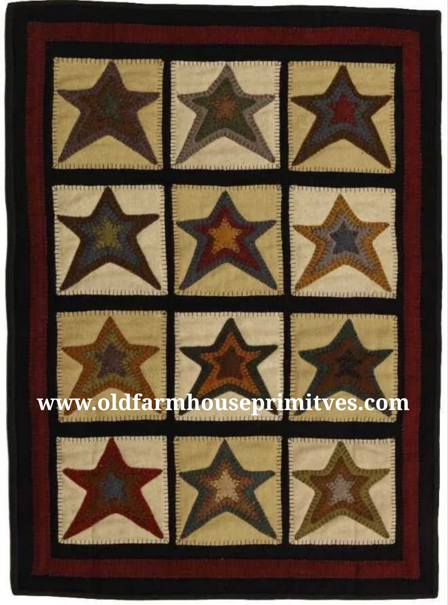 #HSD421593 Primitive Cream Star Patch Wool Felt Appliqué Rug – Old ...