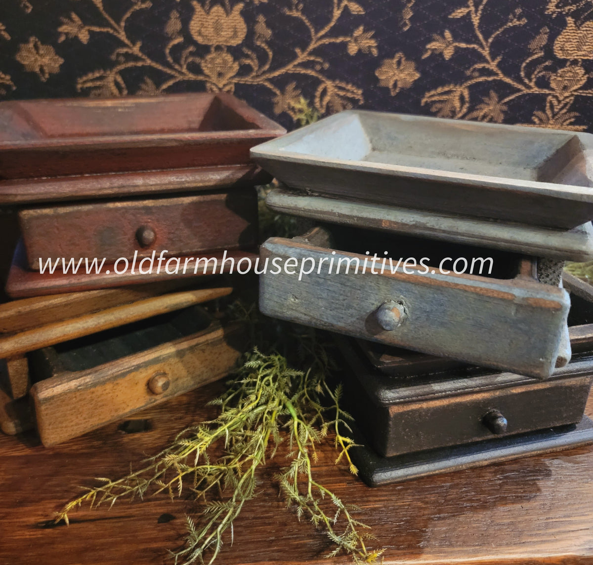 #BW81 Primitive Wood 8x8 Candle Tray with Drawer MADE IN USA! – Old ...