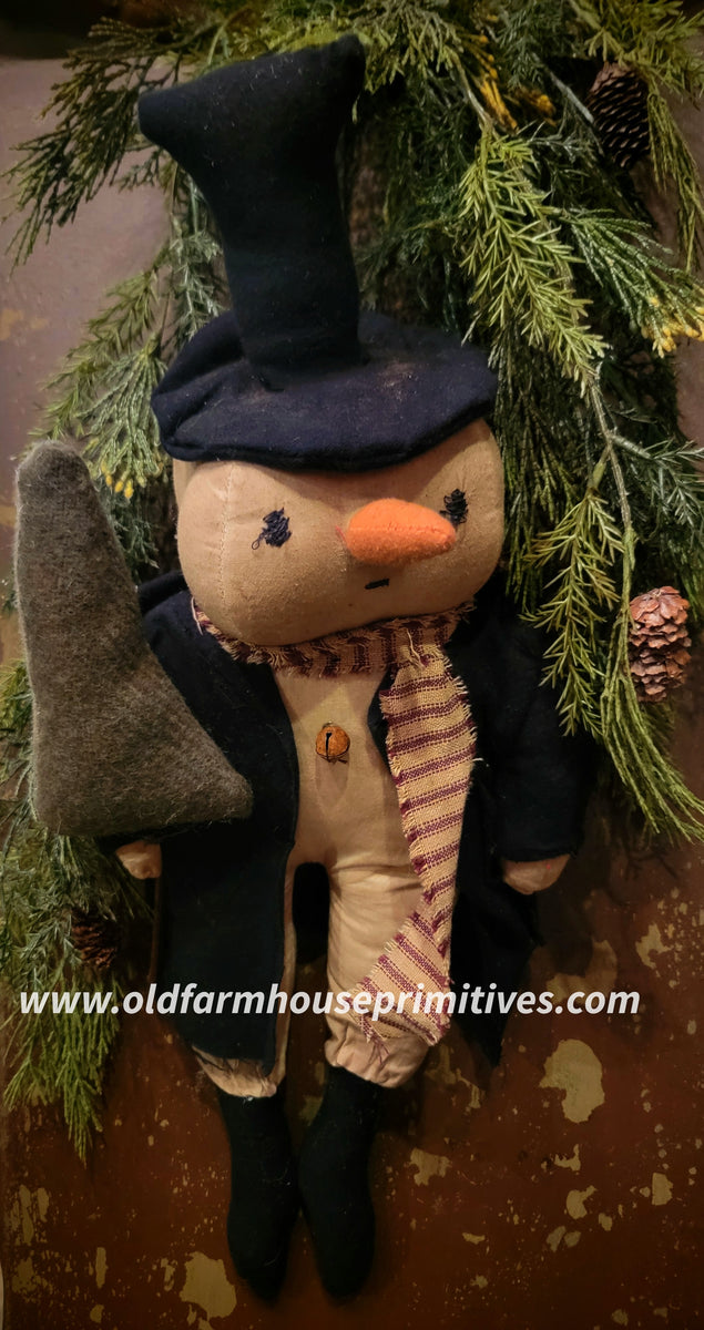 #PCH300 Hanging Snowman Wearing Black Coat Holding a Tree – Old ...