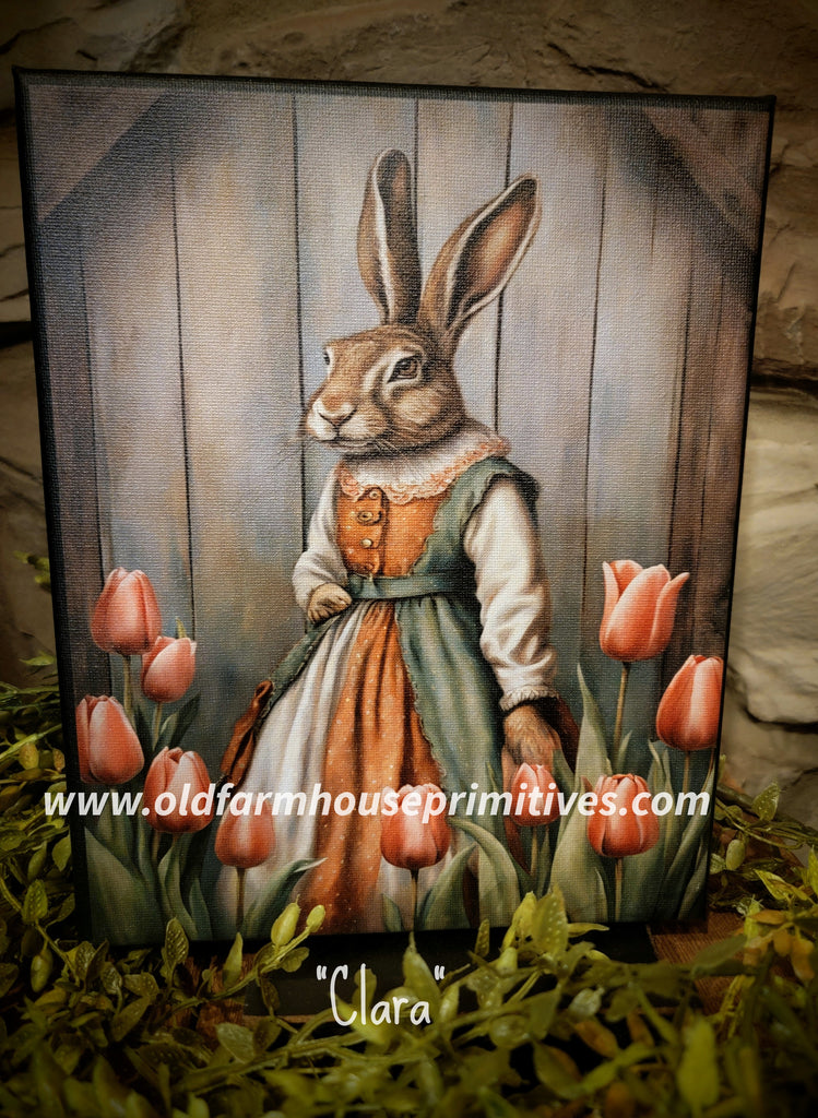 #HGC1037 "CLARA" Bunny 8x10 Canvas Print – Old Farmhouse Primitives