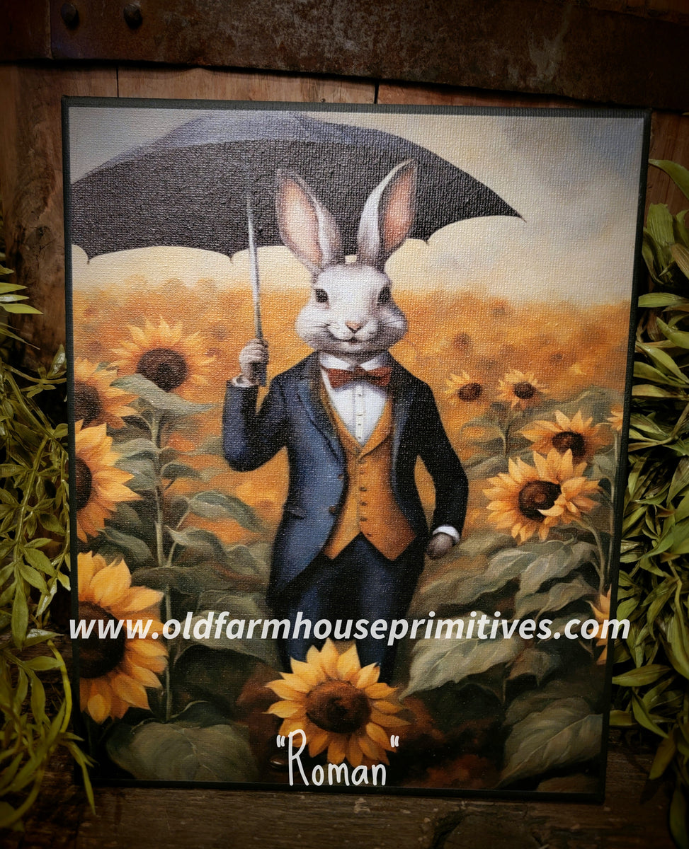 #HGC1040 "ROMAN" Rabbit 8x10 Canvas Print – Old Farmhouse Primitives