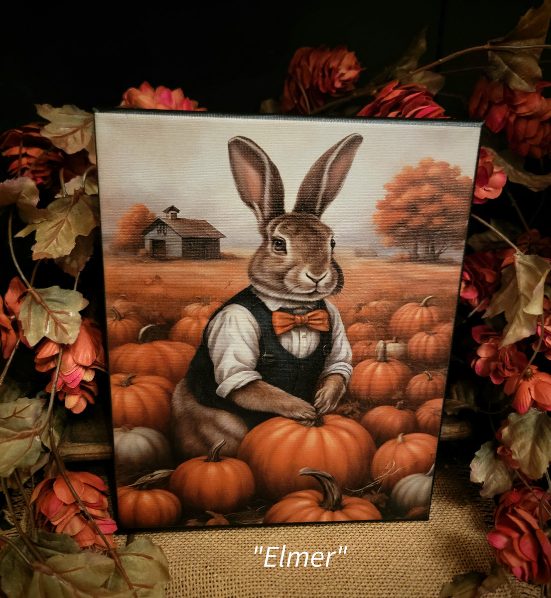 #HGC1061 "ELMER" Harvest Rabbit 🐇 8x10 Canvas – Old Farmhouse Primitives