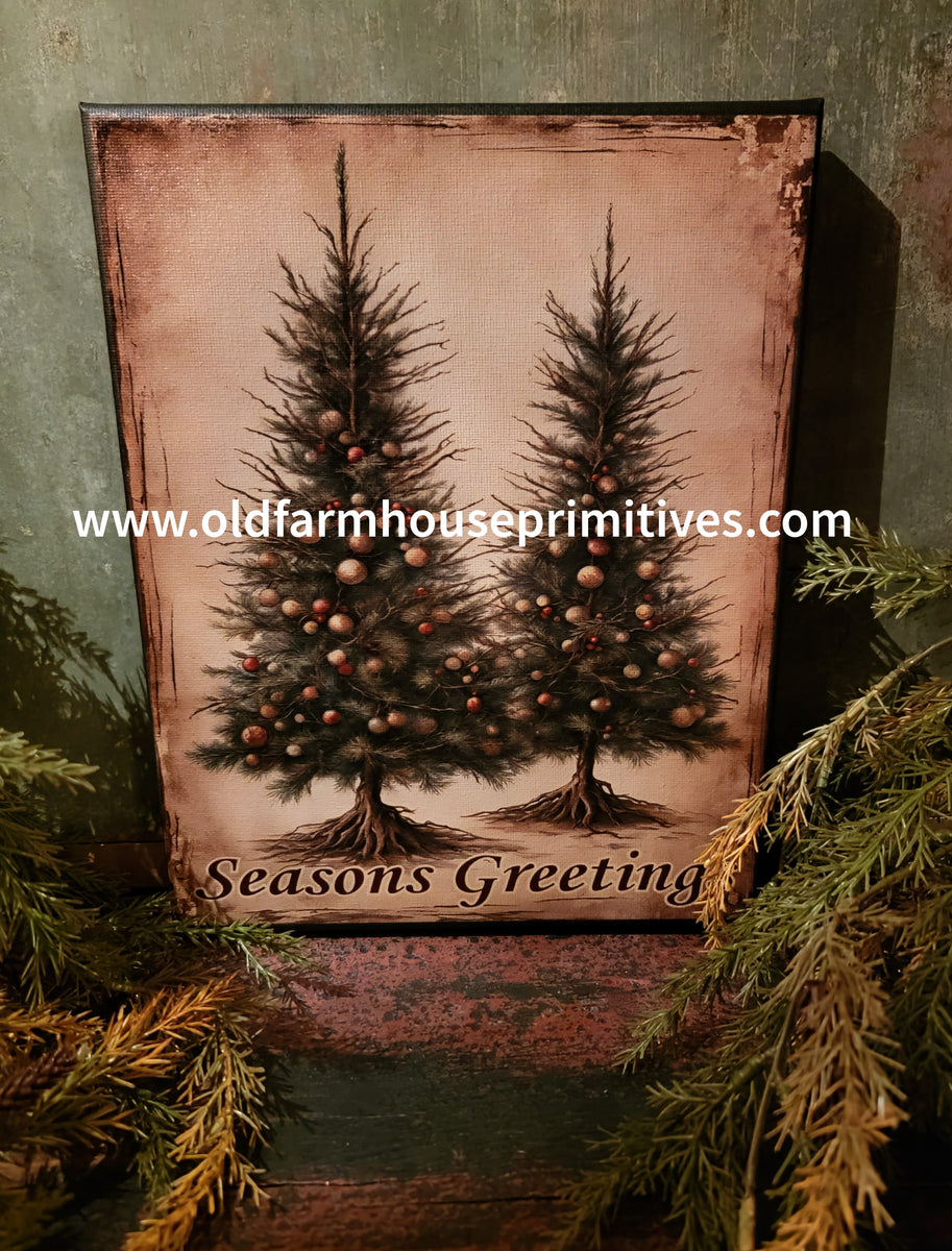 #HGC1077 Primitive "Seasons Greetings" 8x10 Canvas Print – Old ...