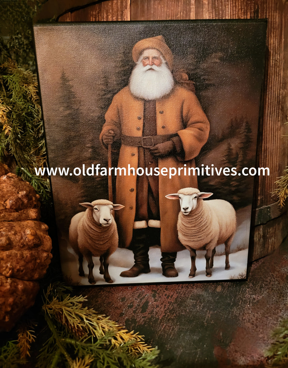 #HGC1079 Primitive "Shepherd Santa" With Sheep 🐑 8x10 Canvas Print ...