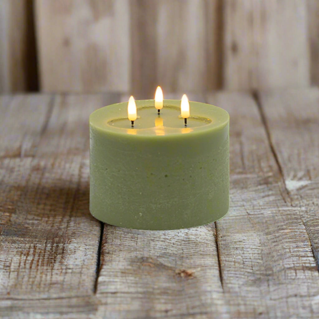 #201040 Realistic Short Sage Green Flameless 3-Wick "Melt Effect" Cand ...