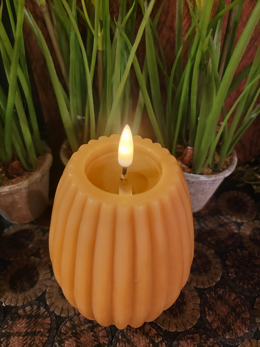 #RF-R-0012 Flameless "Mustard Curry" 4X6 Inch Striped Candle – Old ...