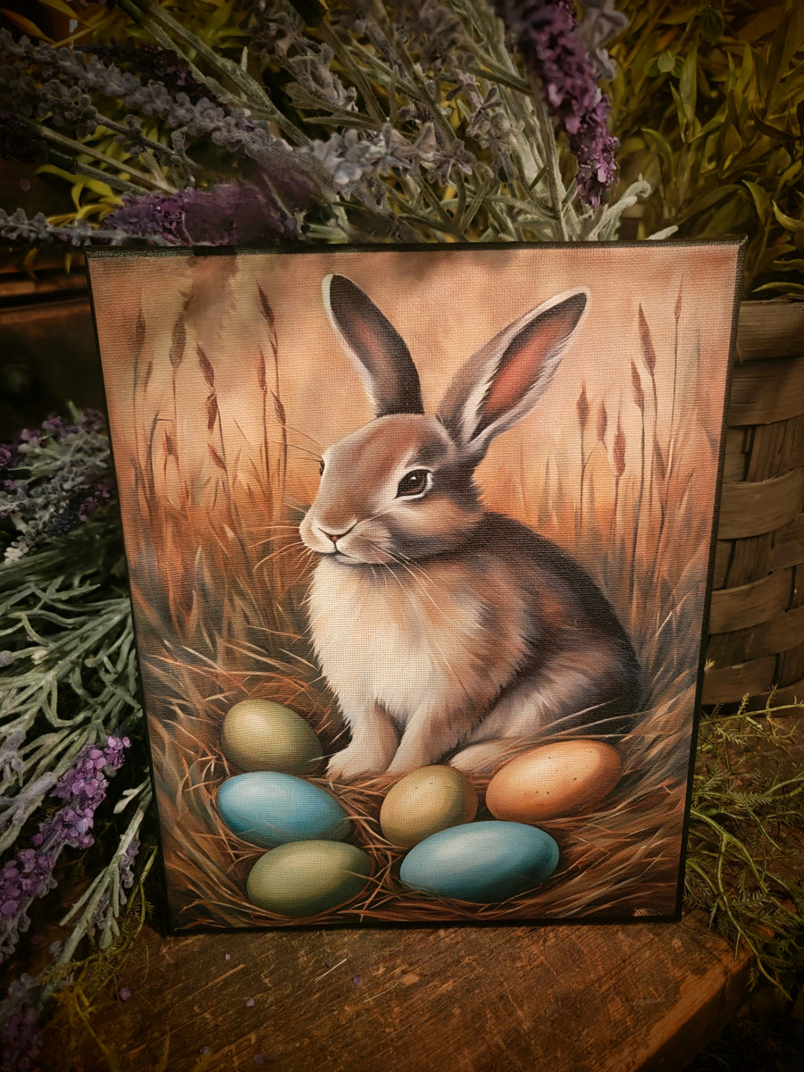 #HGC1106 Primitive Bunny With Eggs In Grass Spring Canvas Print 8x10 ...