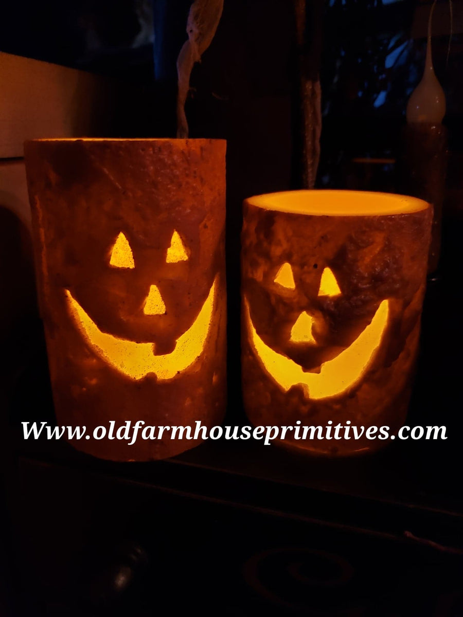 #JOLC1 Primitive Jack-O-Lantern Pillar Candle 4" 🎃 #1 SELLER – Old ...