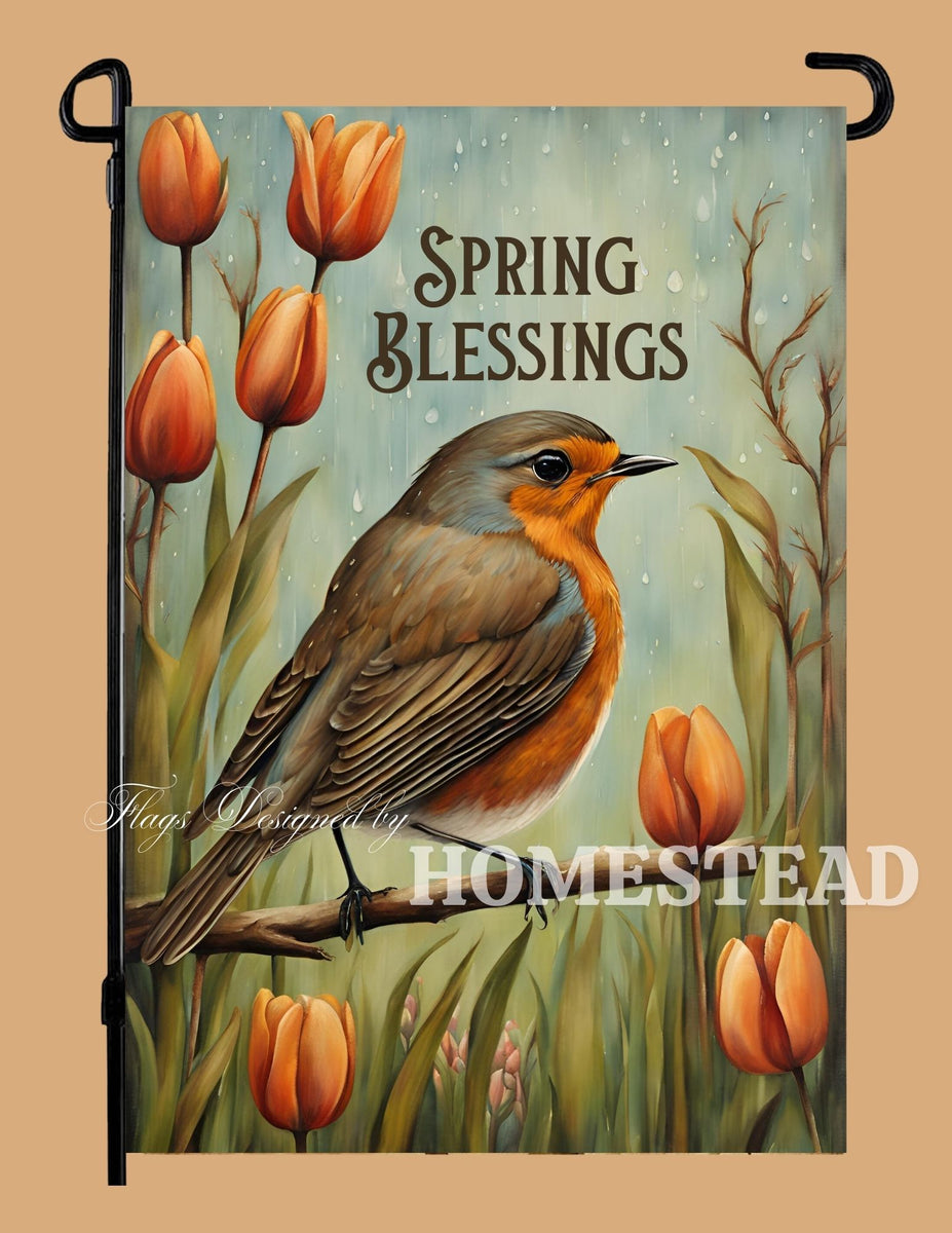 #GF-1094 "Spring Blessings Bird" Garden Flag – Old Farmhouse Primitives
