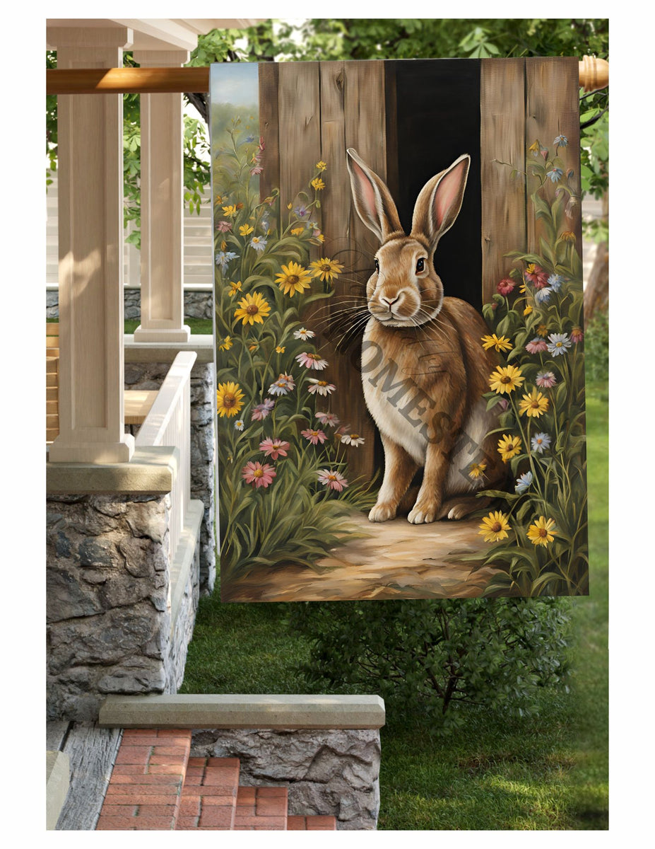 #LF-1105 "Wildflower Rabbit" House/Yard Flag – Old Farmhouse Primitives