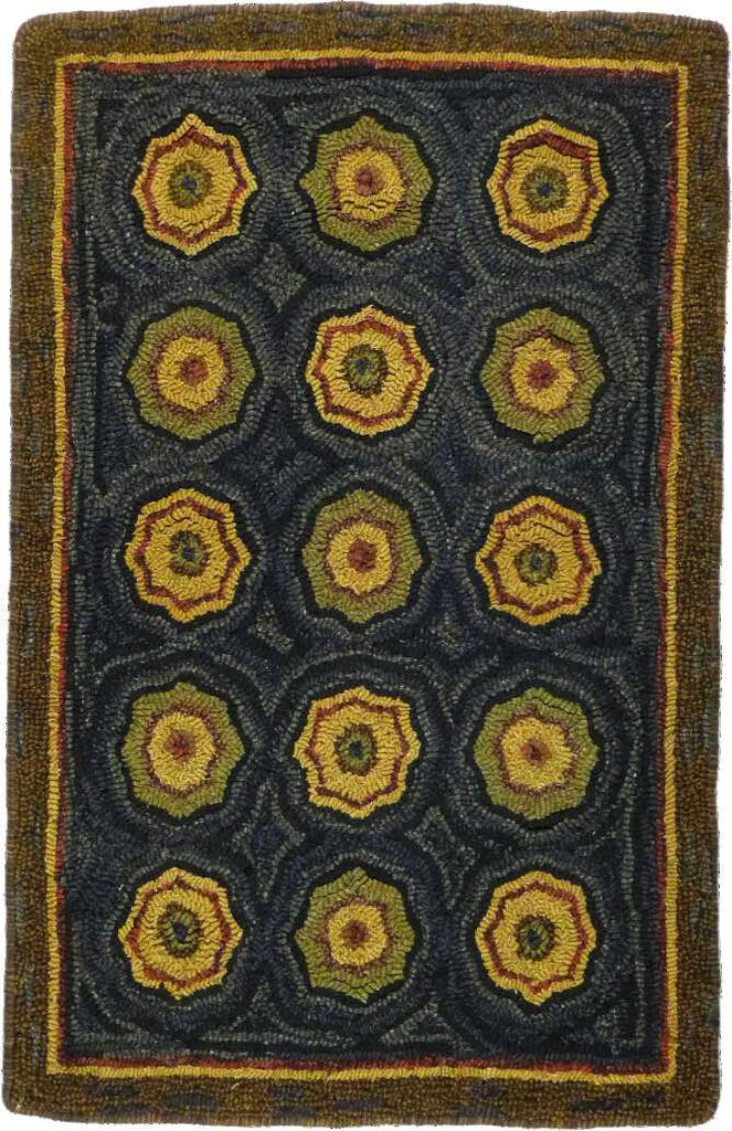 #HSD121875 Primitive "Lily Pad" Wool Hooked Rug – Old Farmhouse Primitives