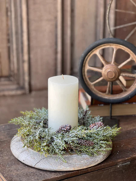 LM3867 3.5In Snowy Prickly Pine Candle Ring – Old Farmhouse Primitives