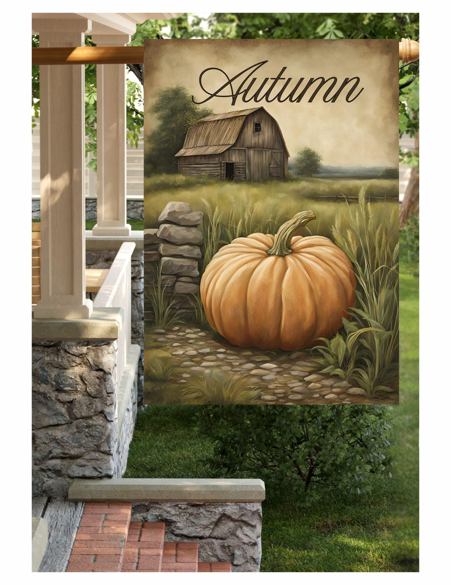 #LF-1120 "Autumn Pumpkin Barn" Large Yard/House Flag – Old Farmhouse ...