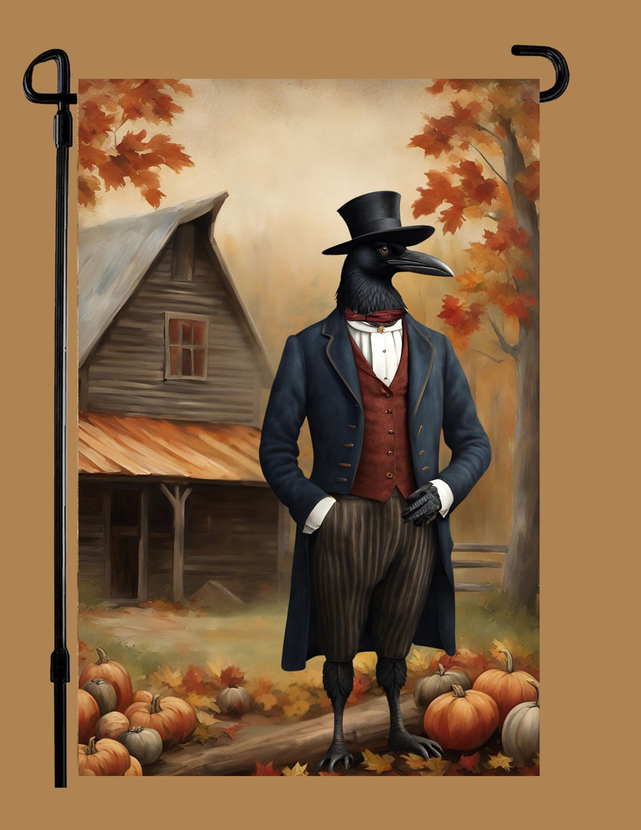 #GF-2536 "Whimsical Crow Man" Garden Flag – Old Farmhouse Primitives