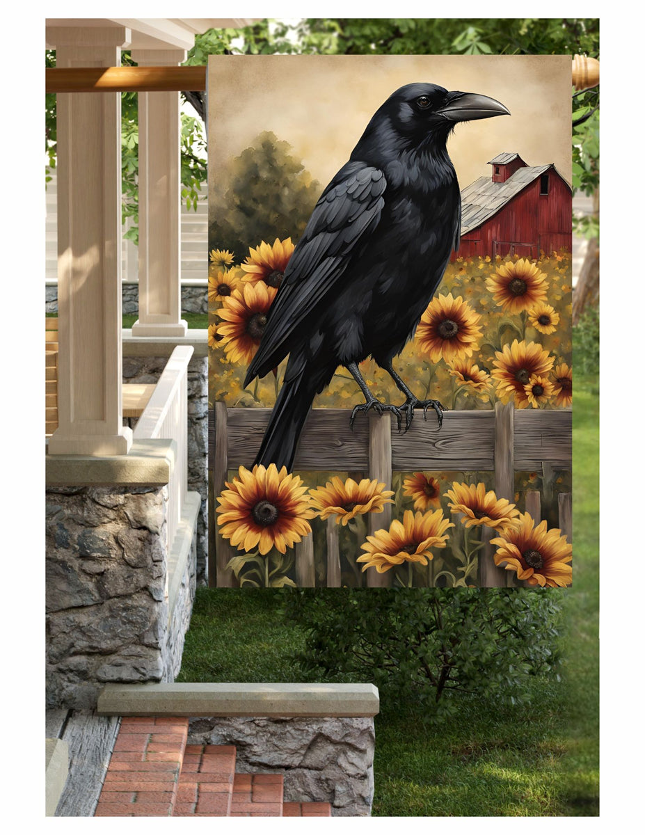 #LF-2537 "Crow & Sunflowers With Red Barn Large Yard/House Flag – Old ...