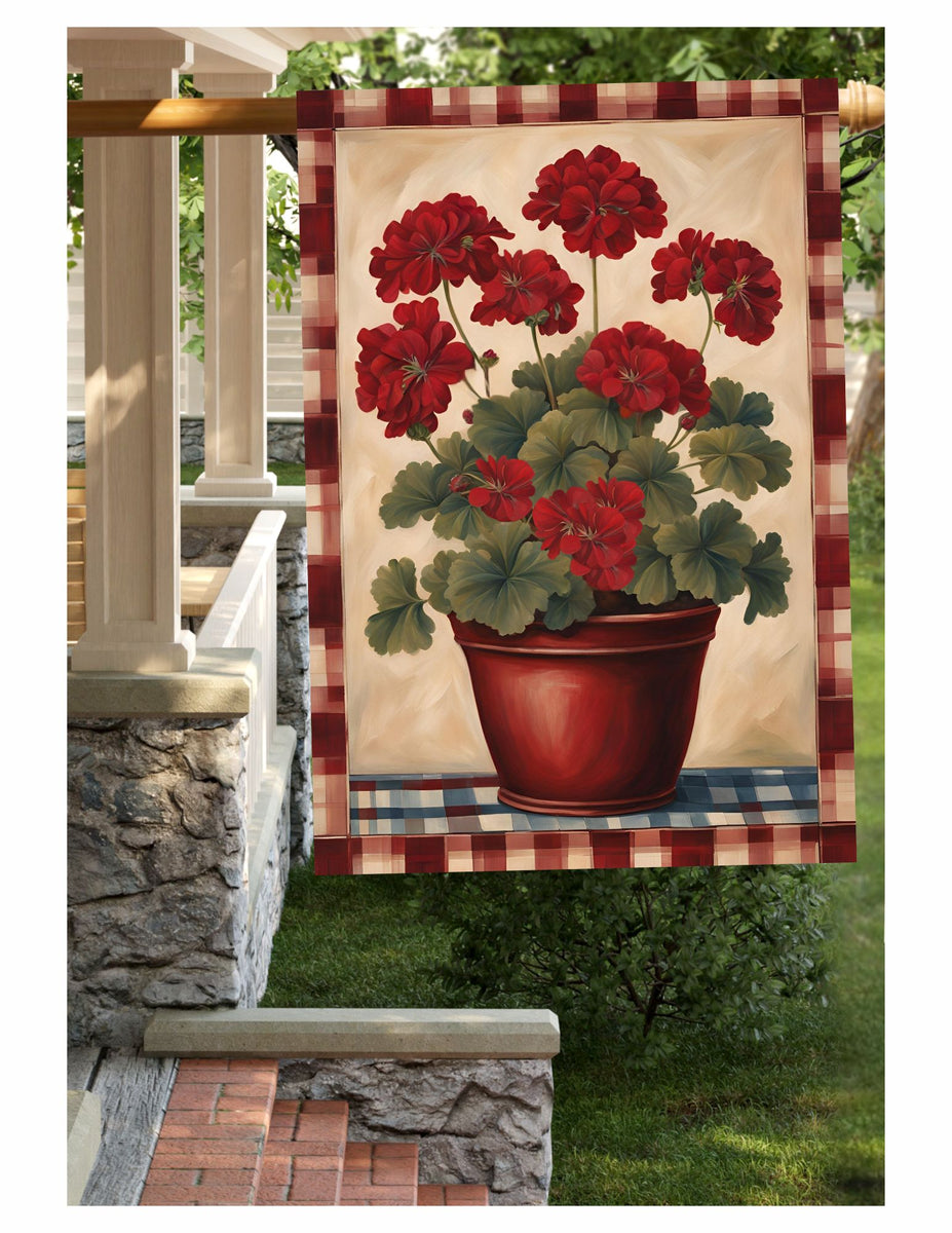 #LF-2525 "Plaid Border Geranium Pot" Large Yard/House Flag – Old ...