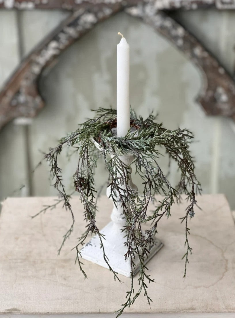 #LV761 Snowy Weeping Cedar Candle Ring – Old Farmhouse Primitives