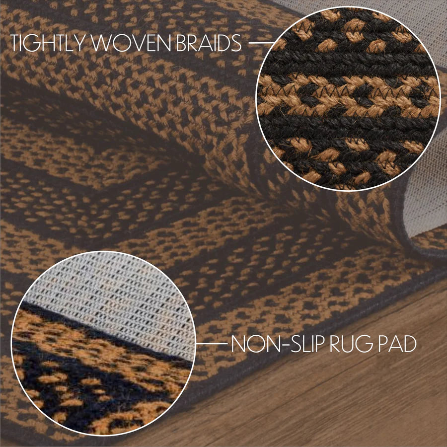 #81324 Black & Tan Jute Braided Rug Runner With Non-Slip Pad - 24x78In ...