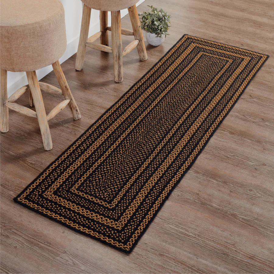 #81324 Black & Tan Jute Braided Rug Runner With Non-Slip Pad - 24x78In ...