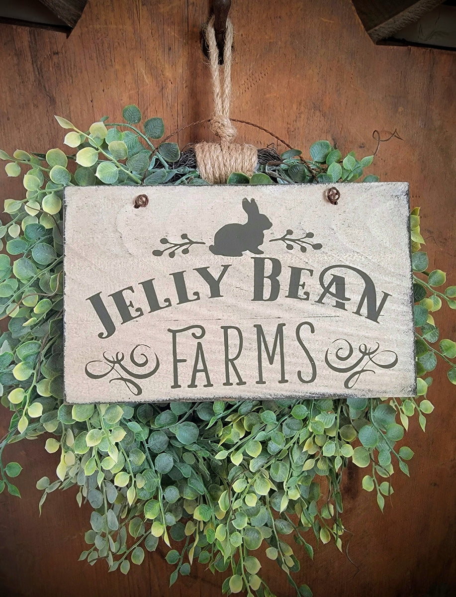 #JBF Primitive "Jelly Bean Farms" Hanging Wood Sign 8x5Inch – Old ...