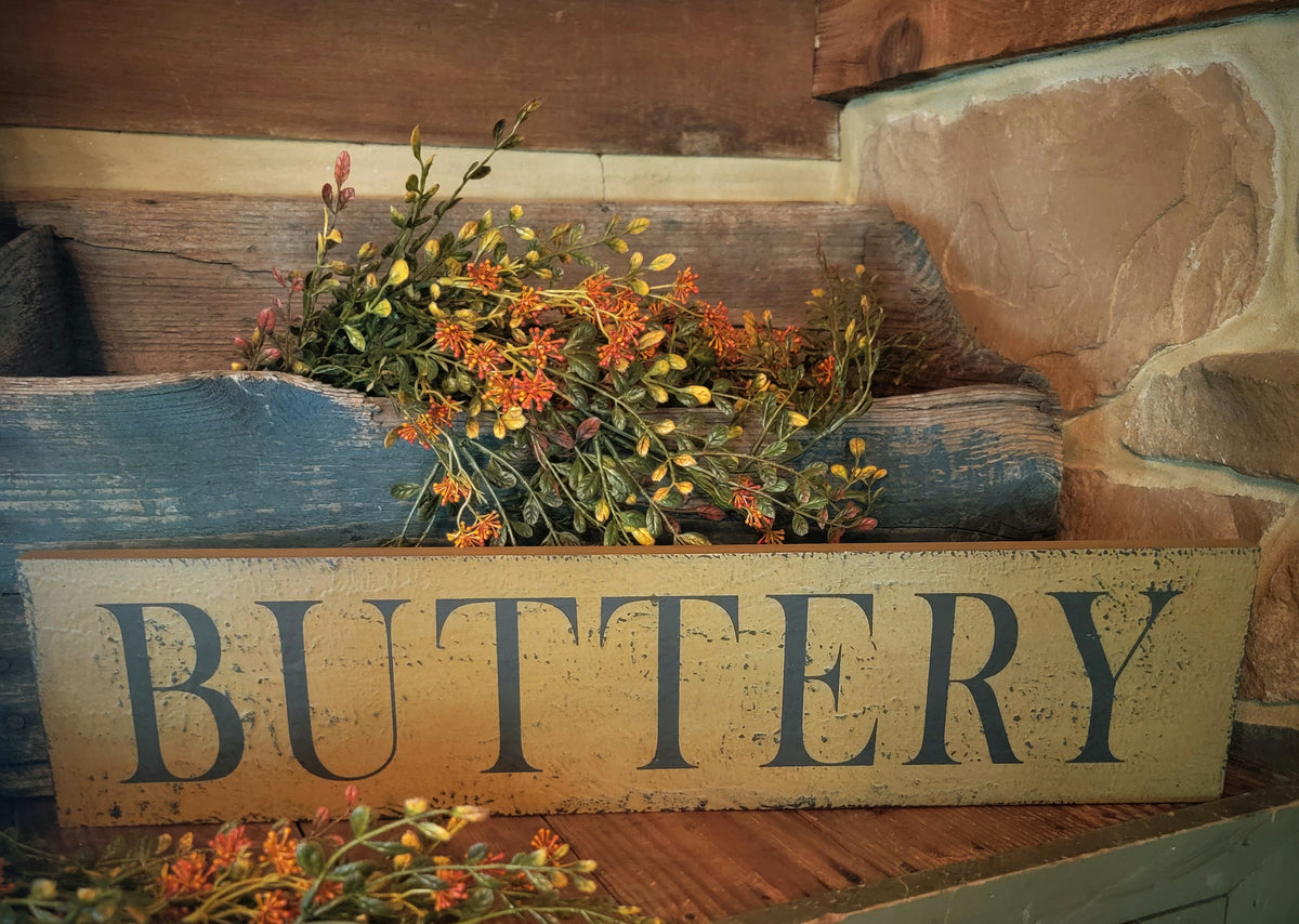 #WHFS5 "BUTTERY" Wood Sign 24x5.5In - Mustard w/ Black Lettering – Old ...