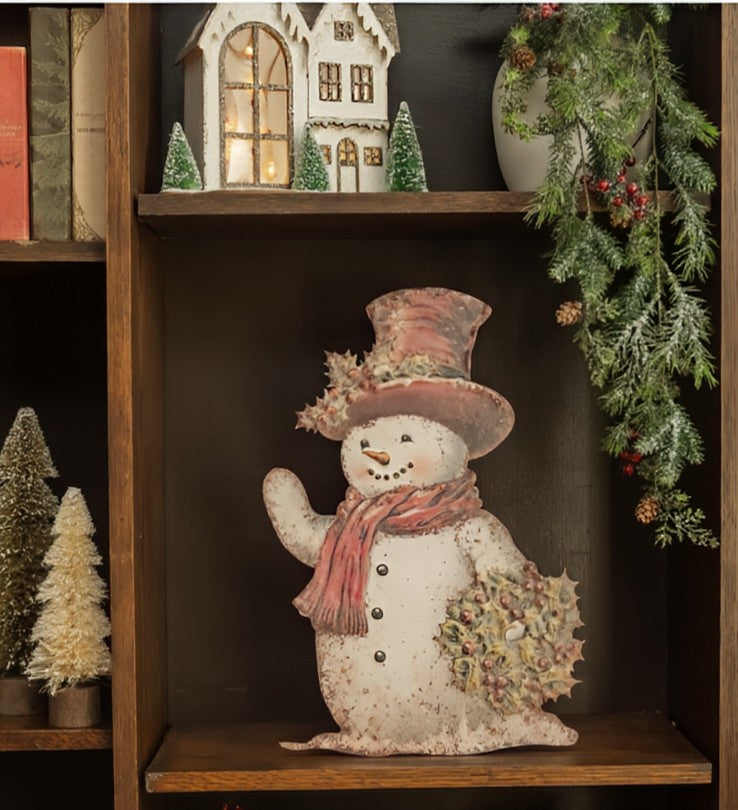 #H237619 18In Snowman With Holly Metal Dummy Board – Old Farmhouse ...