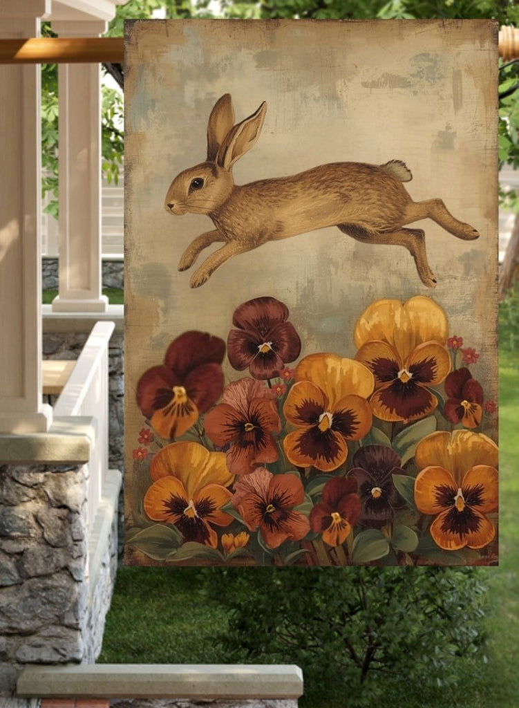 #LF-3005 "Leaping Rabbit" Large Yard/House Flag – Old Farmhouse Primitives