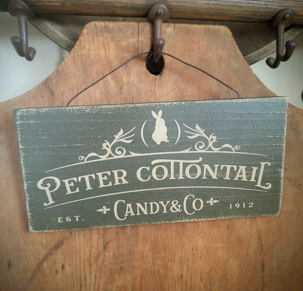 #GNPC Primitive Green Wooden "Peter Cottontail" Hanging Sign - 5.5x11 ...