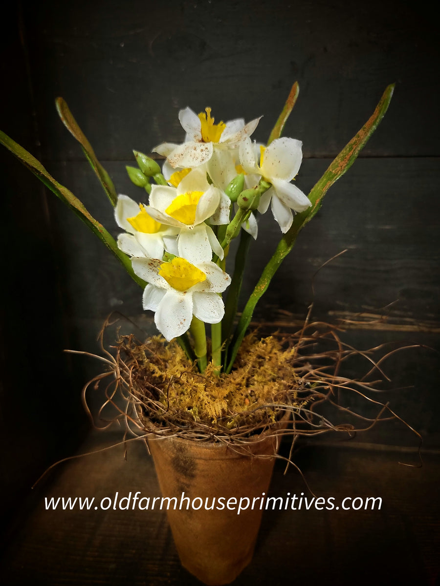 #PTDFW Primitive Potted "White Daffodil"🌼 Flower Pot – Old Farmhouse ...