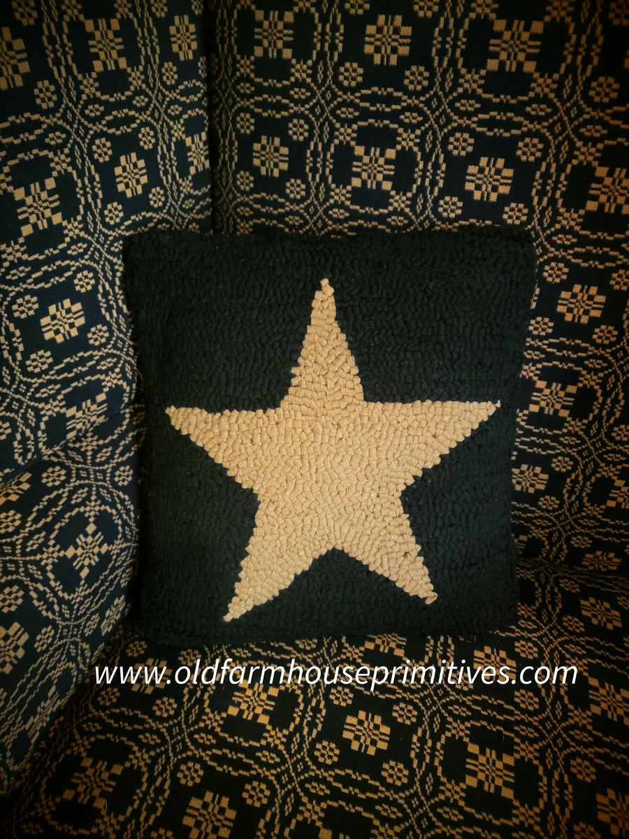 #STPLW Primitive Hooked Wool "Primitive Star" Star ⭐️ Accent Pillow ...