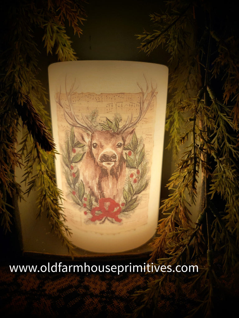 #6VP-CDW/AV Christmas Deer Wreath 🦌 Candle Sleeve (Made In USA) – Old ...